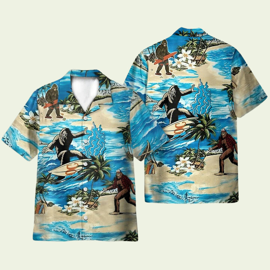 Bigfoot Surfuring Funny Hawaiian Shirt - Konosbog